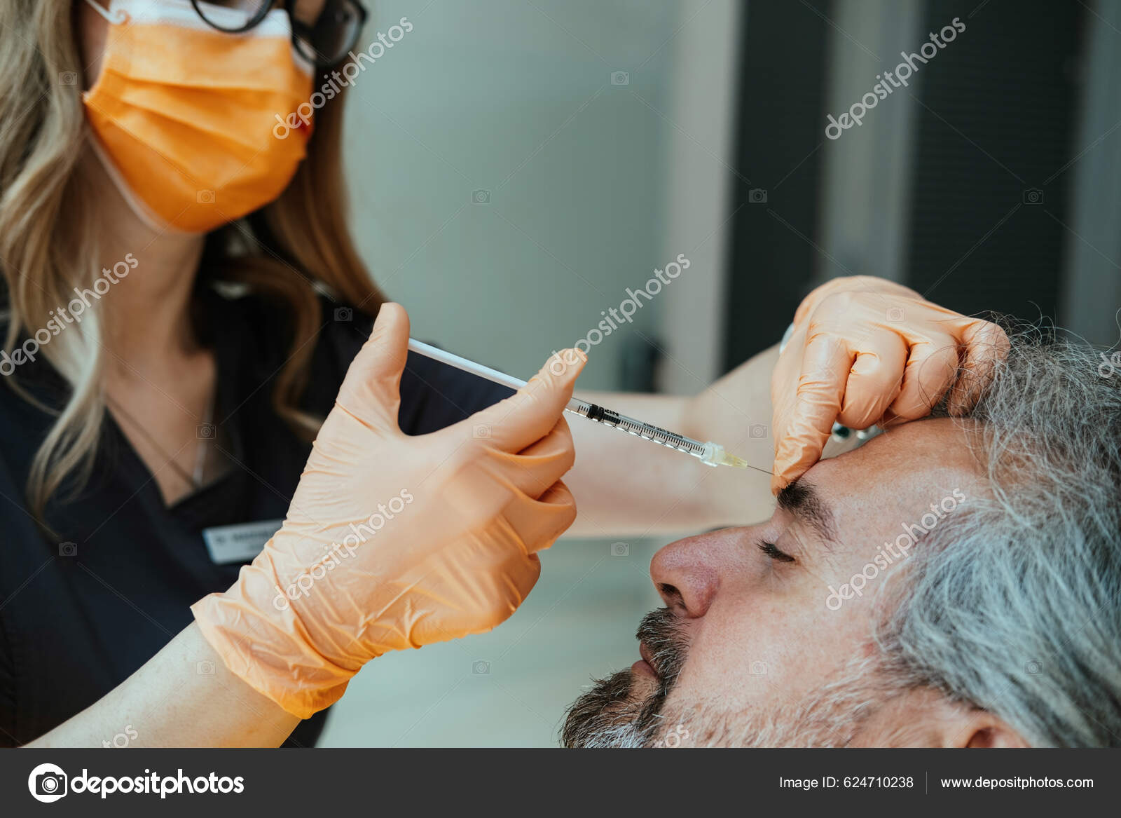 Anonymous Doctor Injecting Botox Mature Man Face Aging Treatment ...