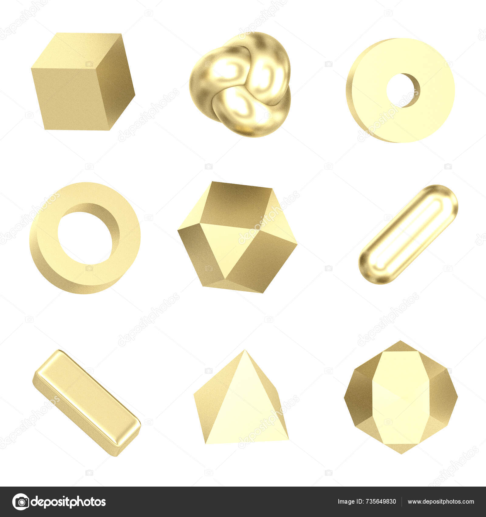 Set Golden Geometric Shapes Objects Render Decorative Gold Figures ...