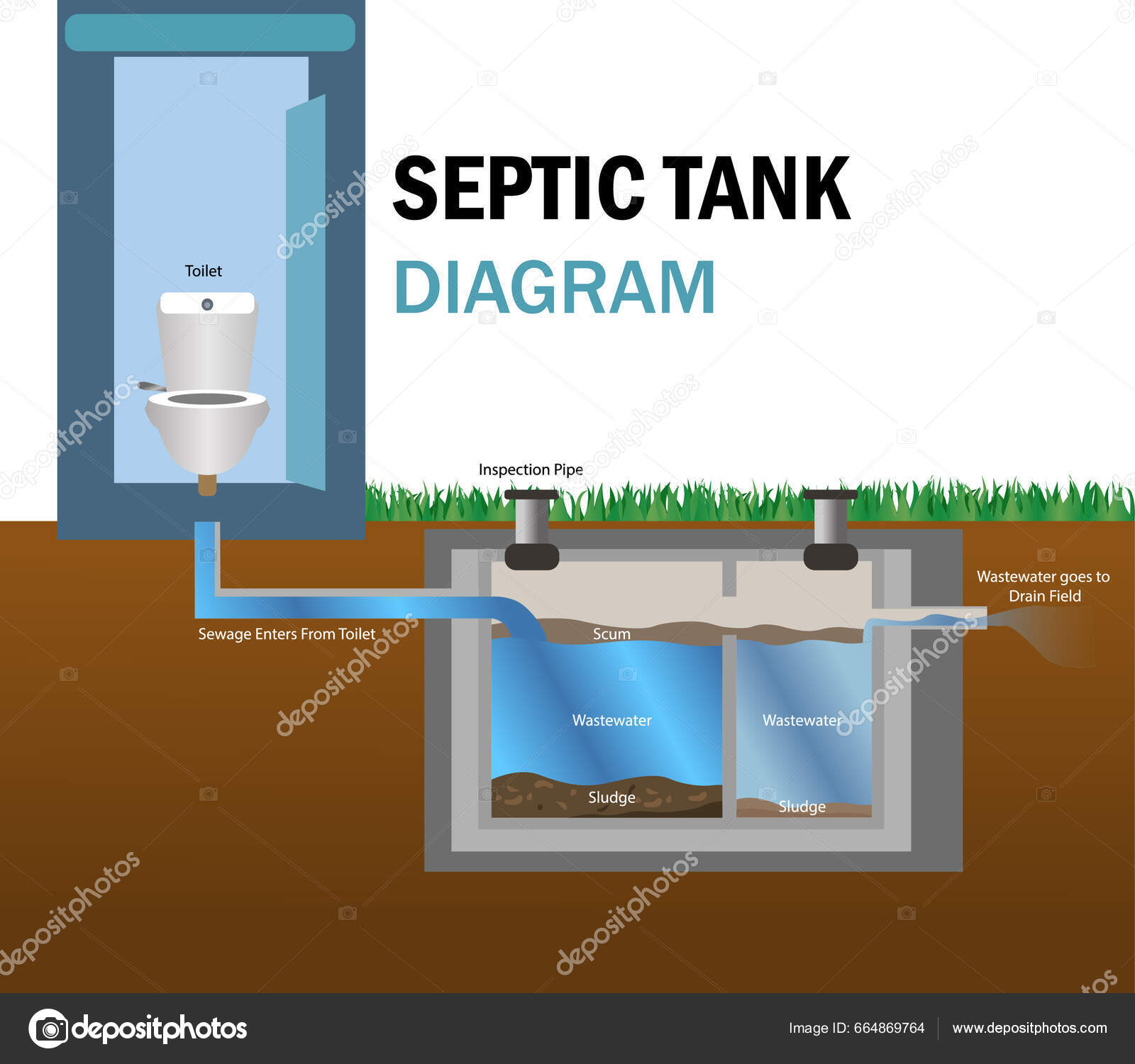 Septic Tank Diagram Vector Illustration Toilet Septic Tank System ...