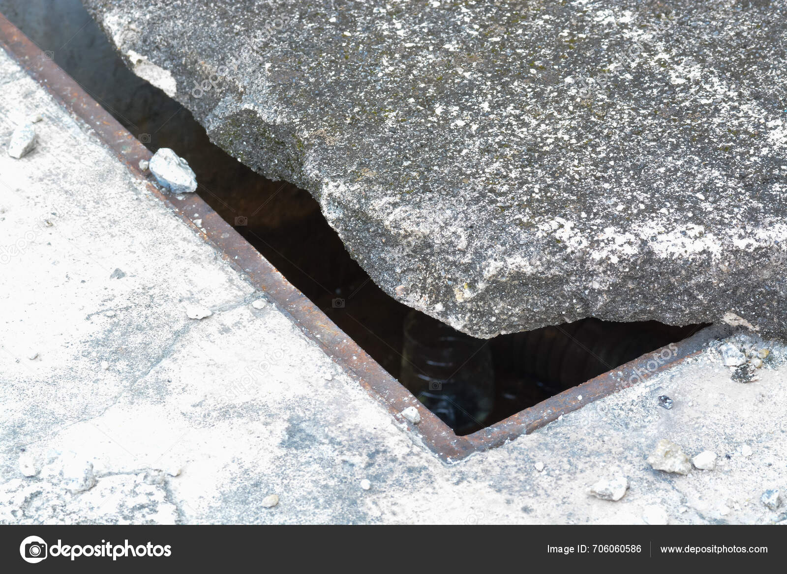 Damaged Cement Manhole Covers Broken Steel Wires Exposed Sidewalks ...