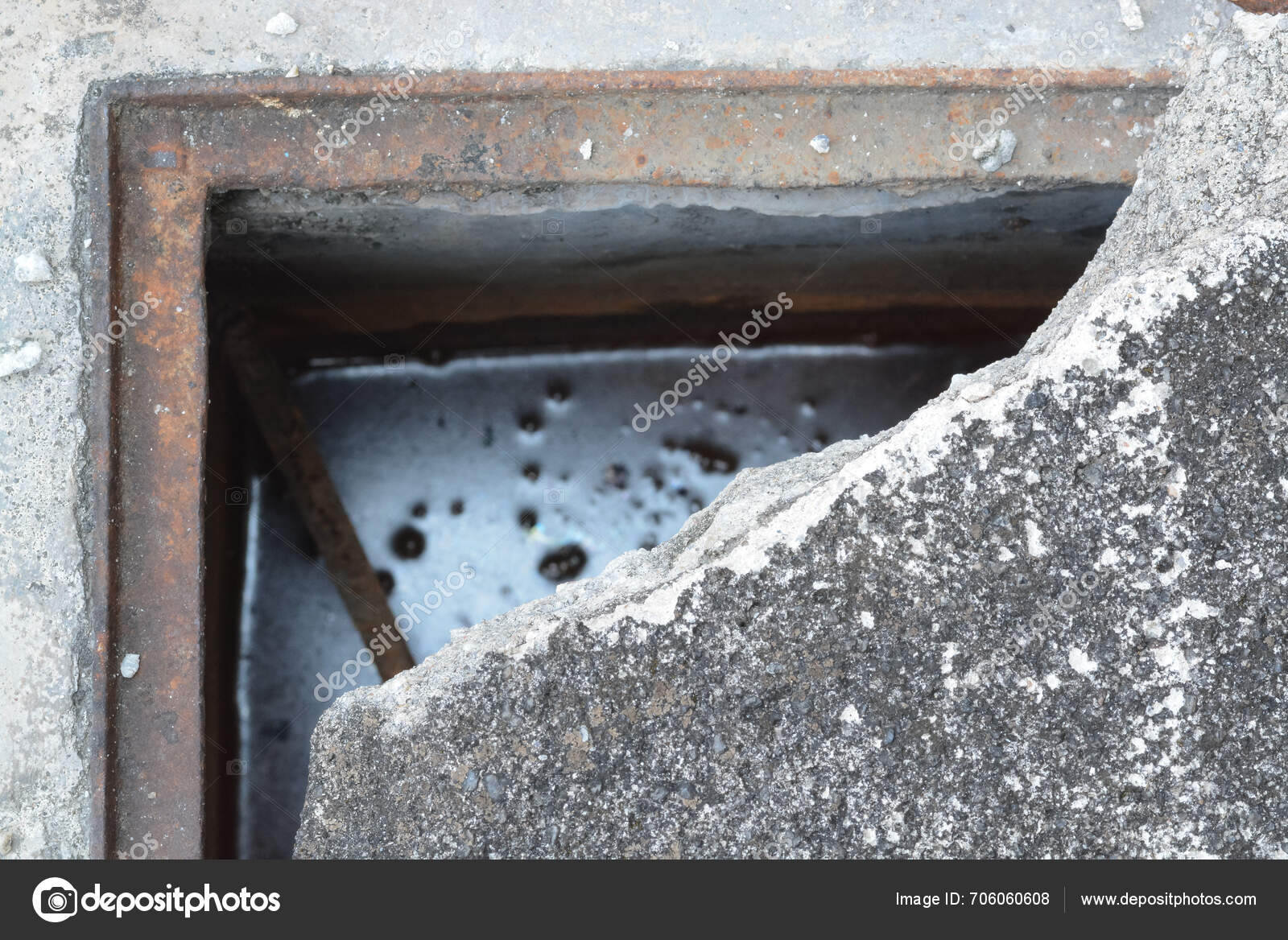 Damaged Cement Manhole Covers Broken Steel Wires Exposed Sidewalks ...