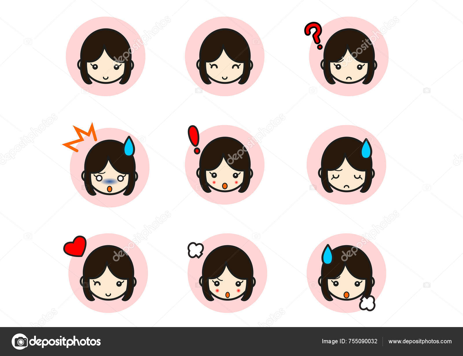 Young Cute Girl Expression Set — Stock Photo © scb13 #755090032
