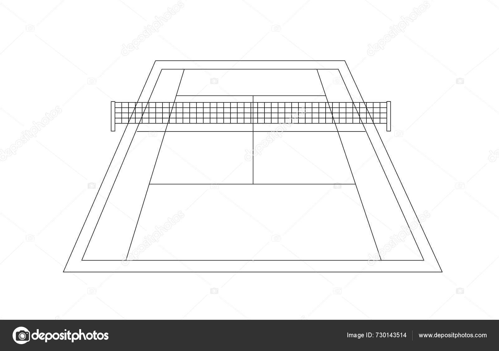 Tennis Court Field Perspective Black Line White Background Sports ...