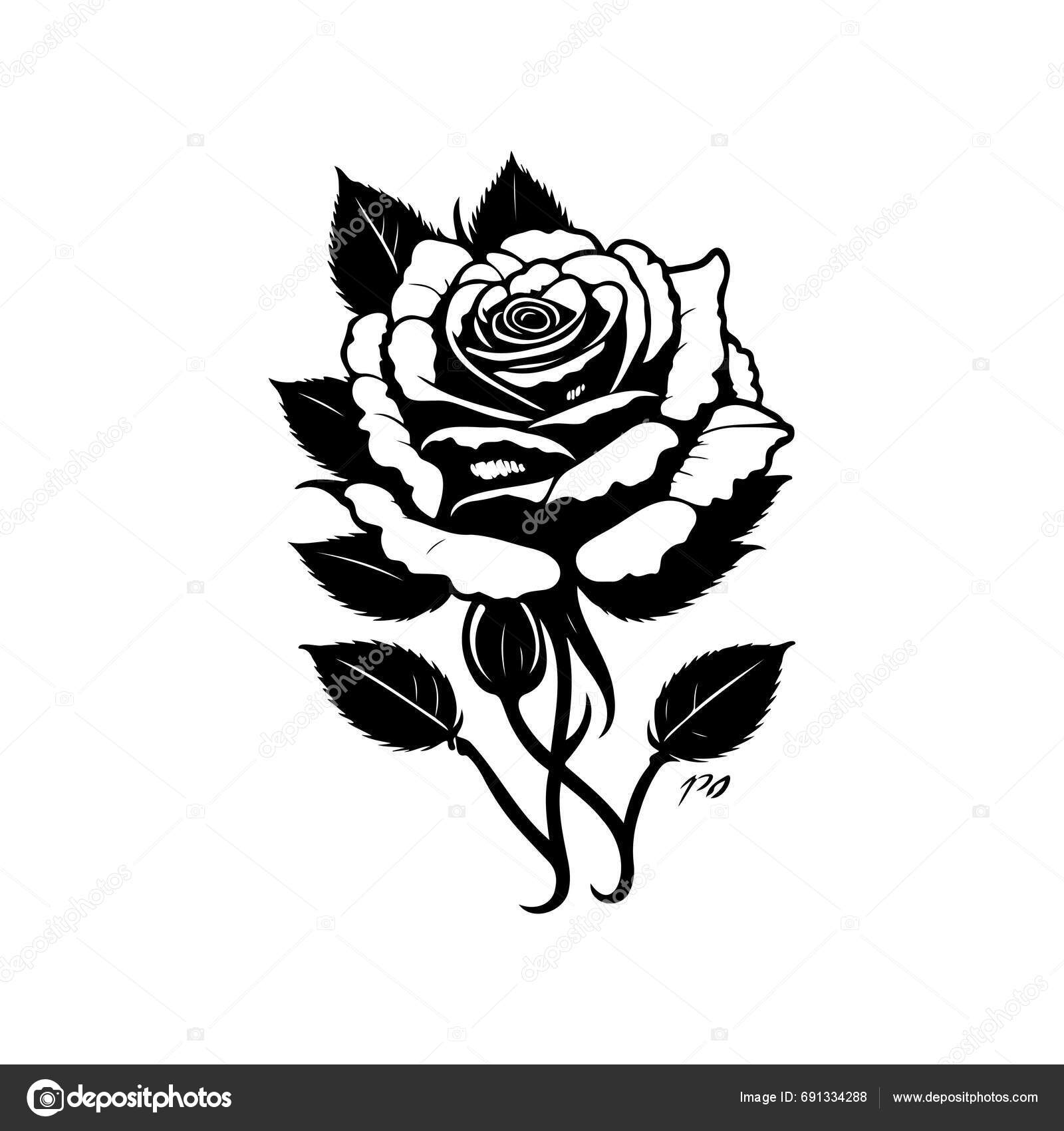 Rose Icon Hand Draw Black Flower Logo Vector Element Symbol Stock ...