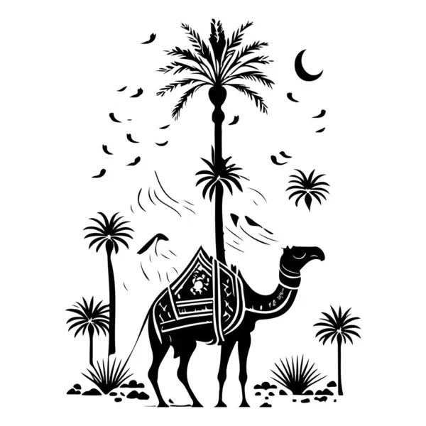 Sivatagi Teve Mecset Ramadán Dísz Pálmafa Illusztráció Vázlat Kéz Rajz ...