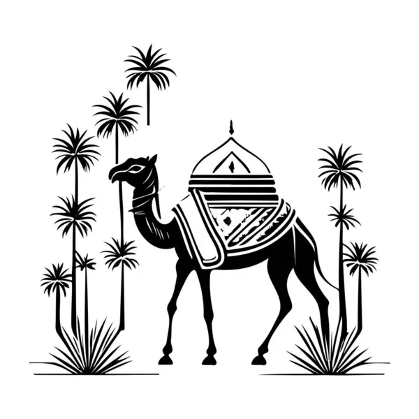 Sivatagi Teve Mecset Ramadán Dísz Pálmafa Illusztráció Vázlat Kéz Rajz ...