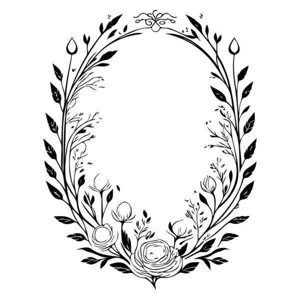 Ovális Keret Virág Ikon Kézzel Felhívni Fekete Színű Logó Vektor Stock ...