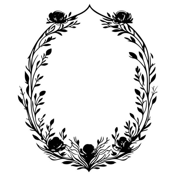 Ovális Keret Virág Ikon Kézzel Felhívni Fekete Színű Logó Vektor Stock ...