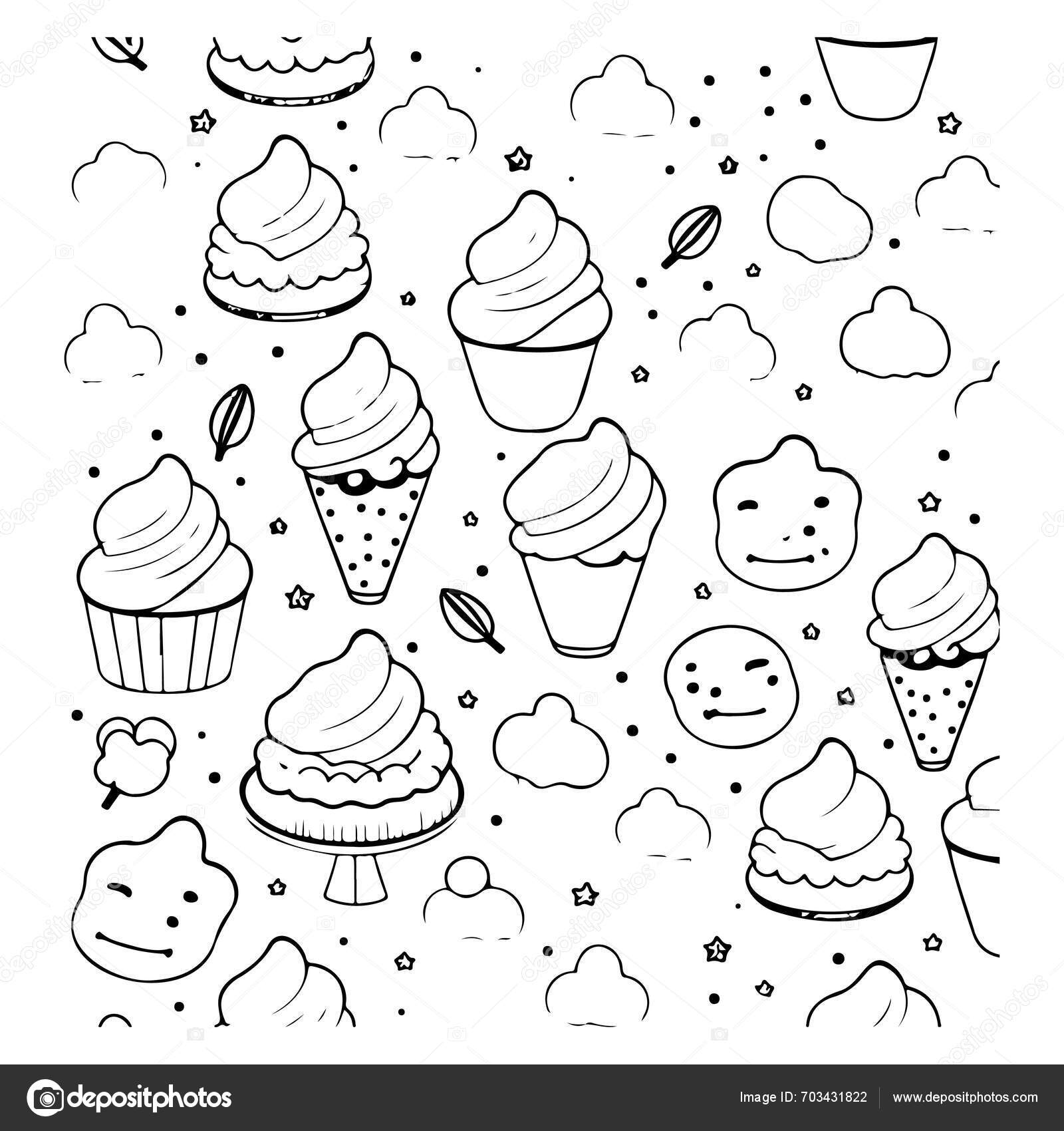 Doodle Ice Cream Cake Hand Draw Illustration Sketch Hand Draw Stock ...