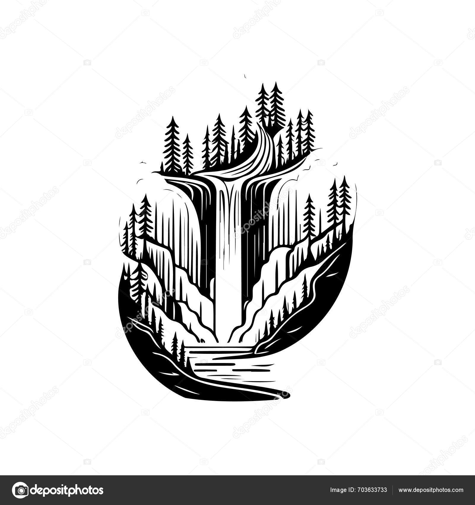 Waterfall Icon Hand Draw Black Colour Nature Logo Vector Element Stock ...