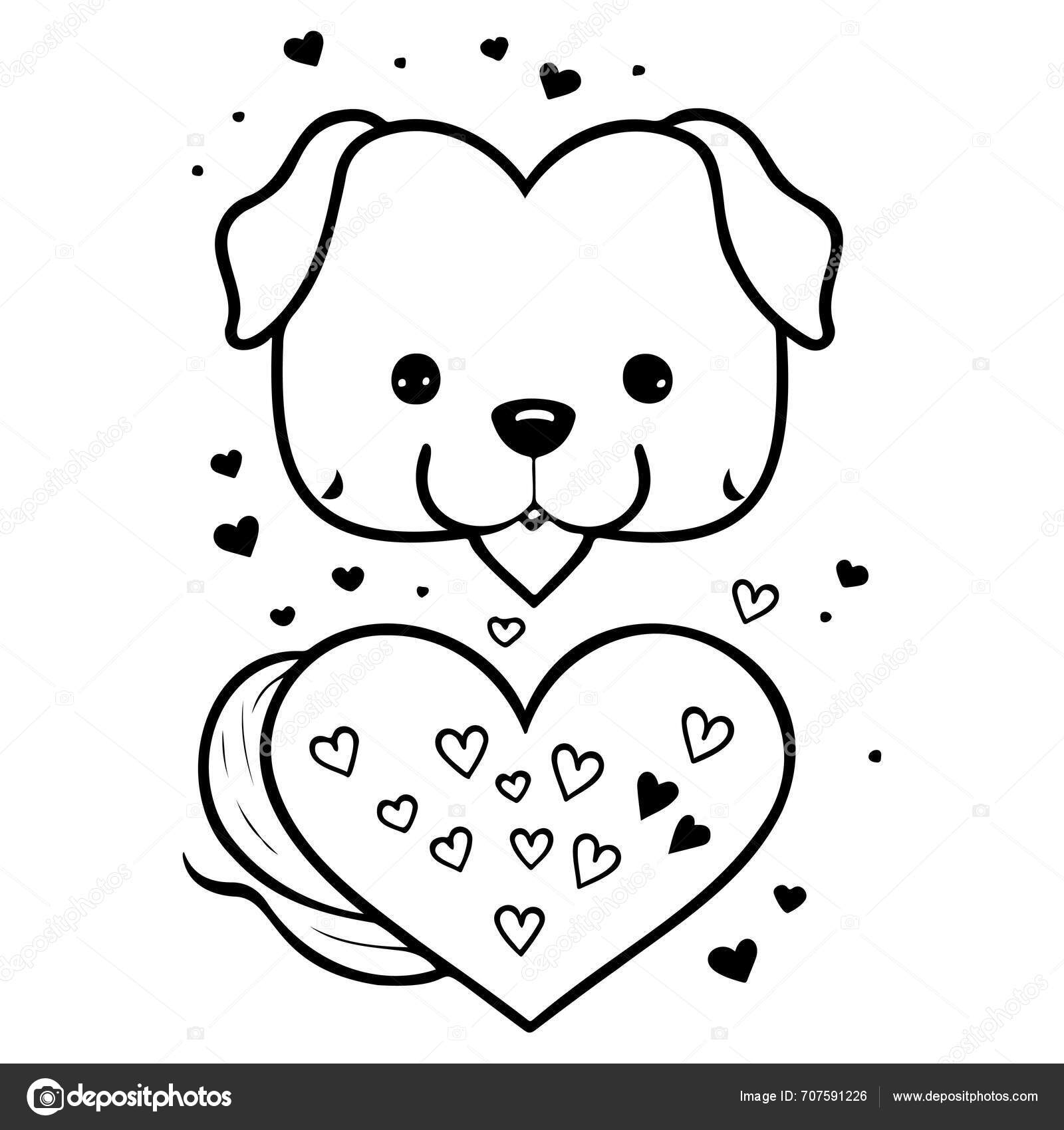 Happy Valentines Day Puppy Dog Love Illustration Sketch Hand Draw Stock ...
