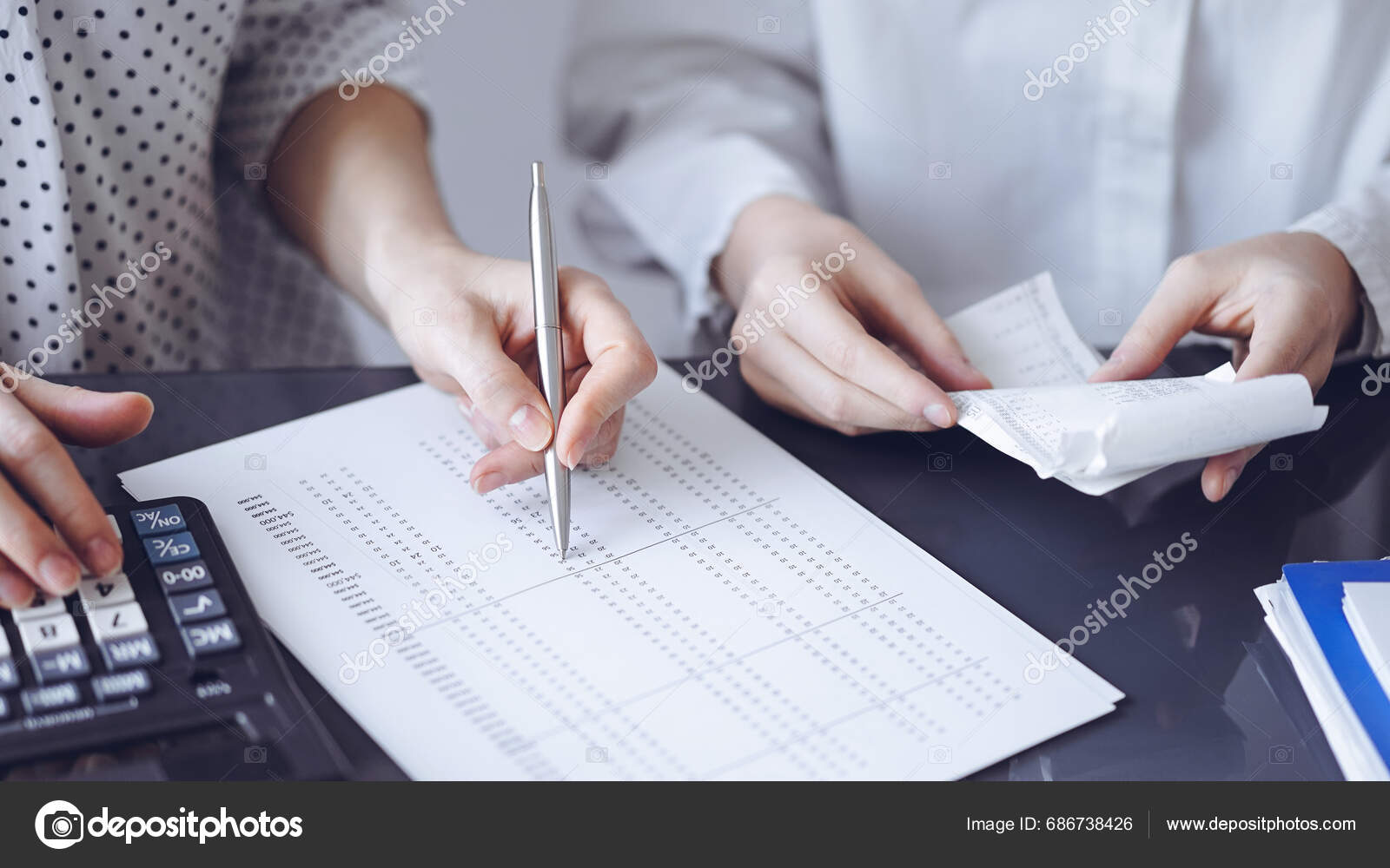 Woman Accountant Using Calculator Laptop Computer While Counting Taxes ...