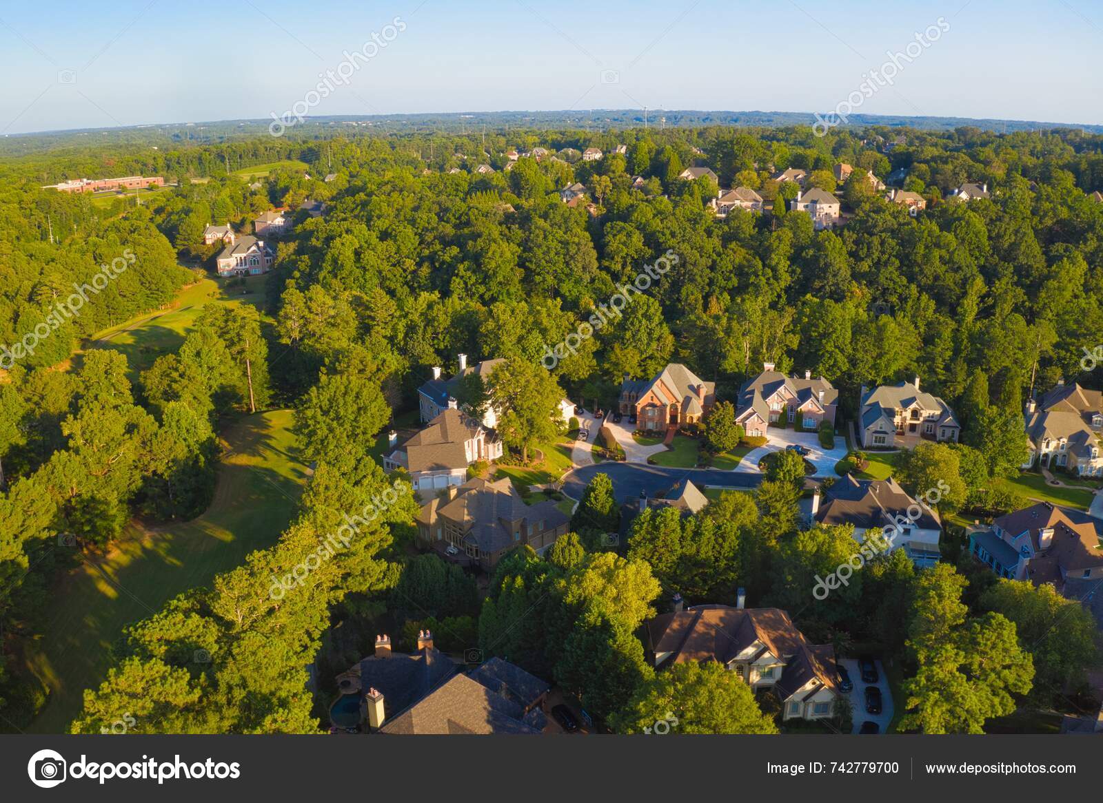 Aerial View Upscale Subdivision Suburbs Usa Shot Hdr Golden Hour ...