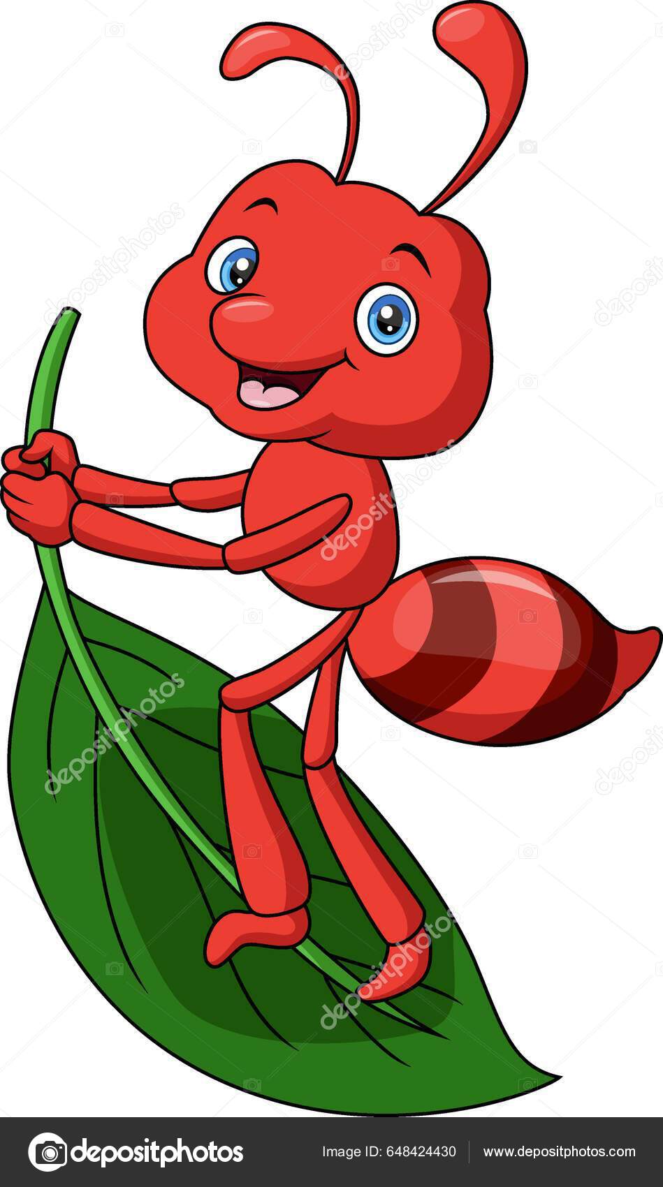 Vektor Ilustrasi Kartun Semut Imut Dengan Daun Hijau Vektor Stok oleh ...