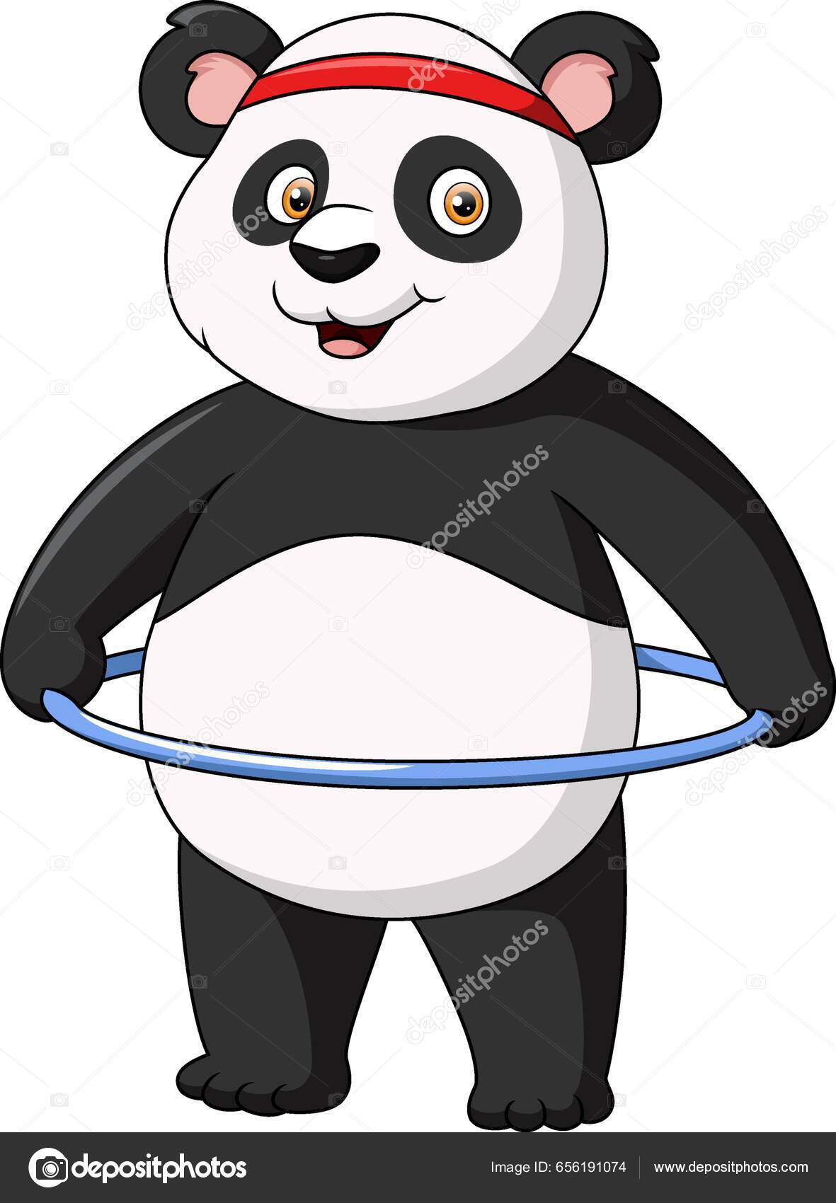 Ilustración Vectorial Lindo Panda Dibujos Animados Girando Hula Hoop ...