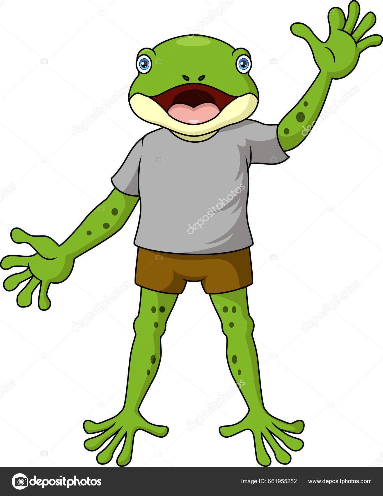 Ilustración Vectorial Dibujos Animados Rana Linda Ropa Vector de stock ...