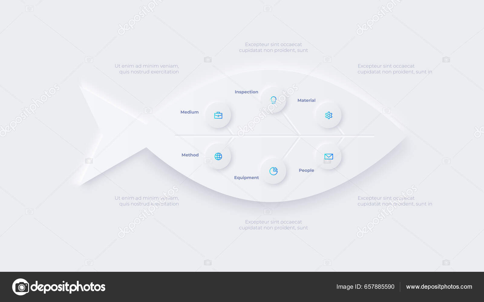 Fishbone Infographic Template Neumorphic Elements Business Presentation ...