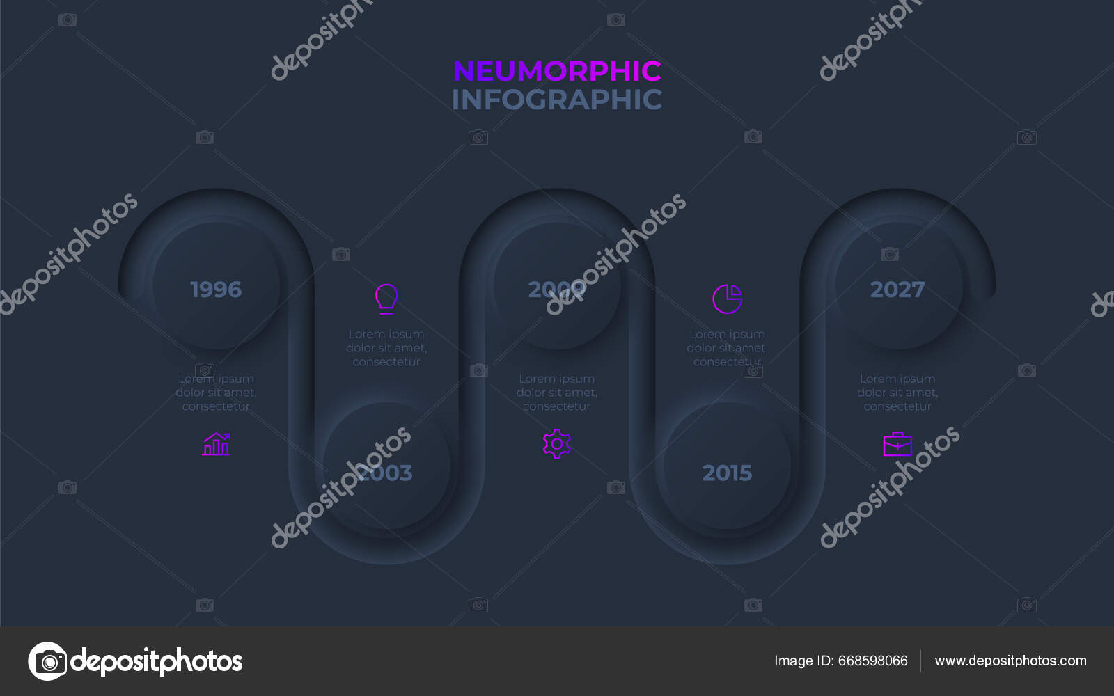 Dark Neumorphic Infographic Timeline Design Template Concept ...
