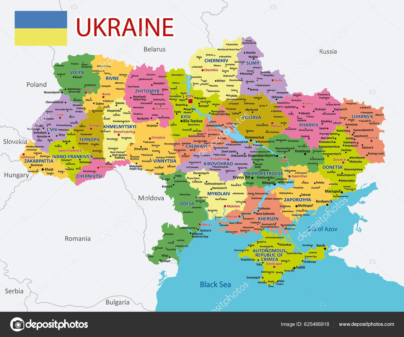 Political Map Ukraine Borders Regions Administrative Detailed Map ...