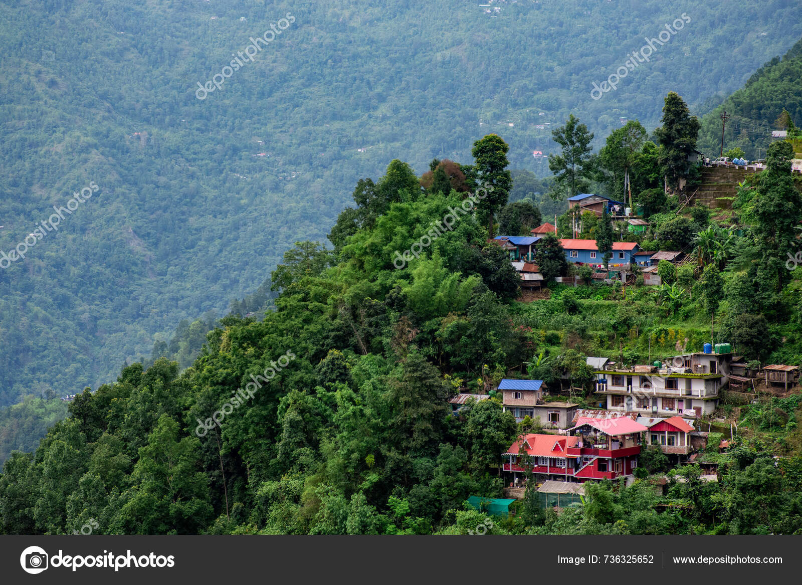 Beautiful Scattered Cottages Hill Slope Kalimpong Surrounded Greenery ...