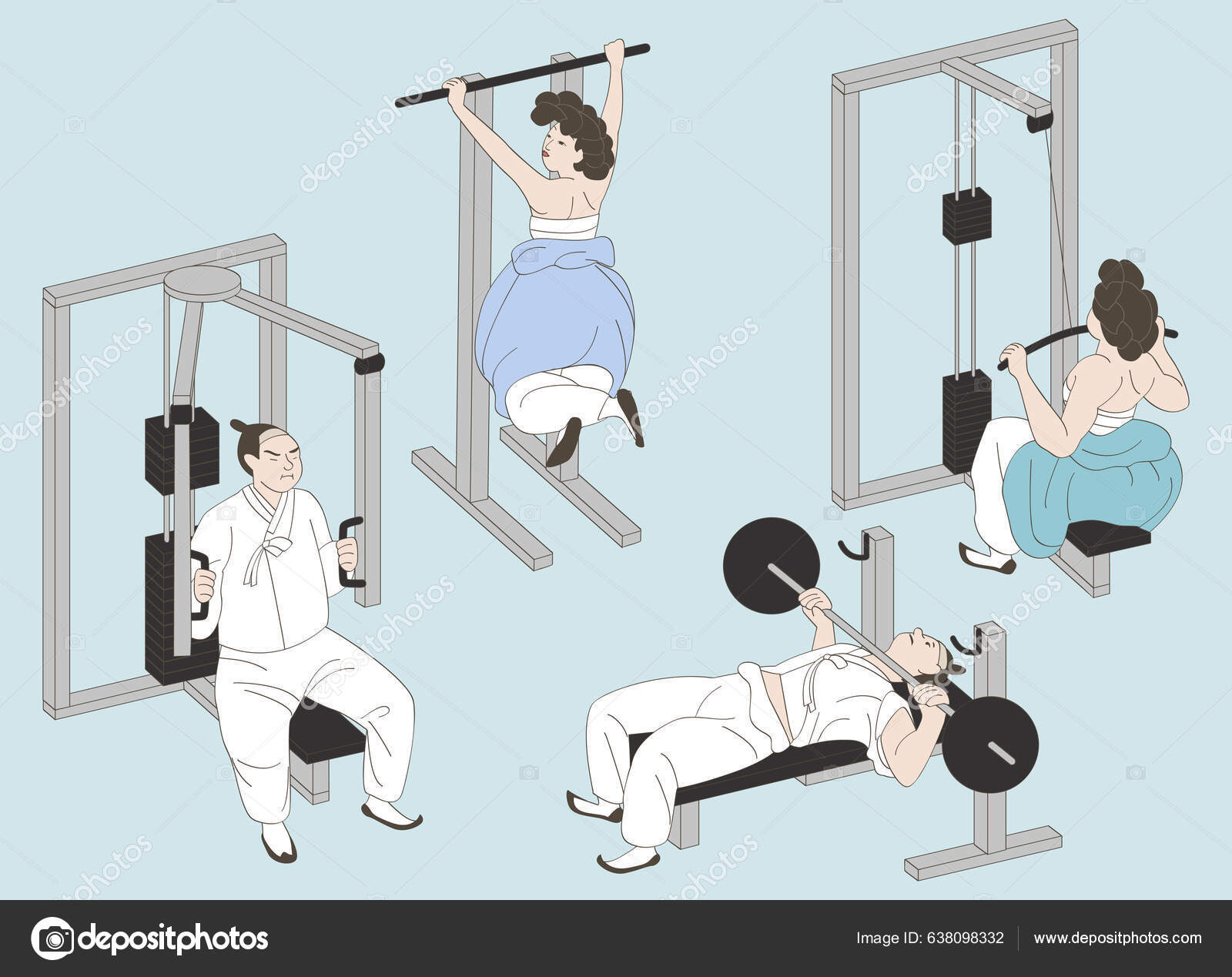 Humorous Painting Illustration Korean Folk Exercising Machine Exercise ...