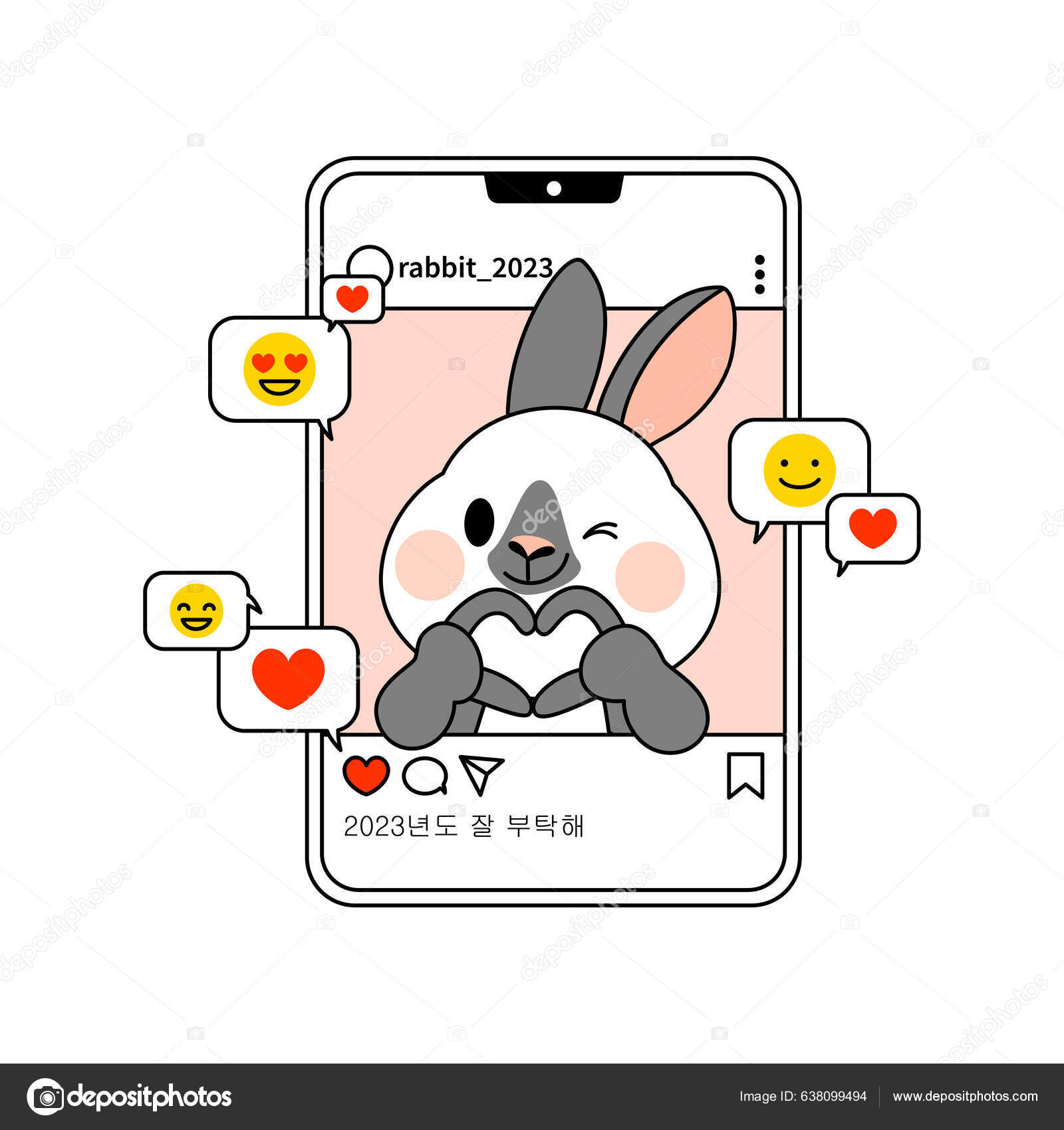 Cute Emoji Rabbit Character Social Network Sign Vector Illustration ...