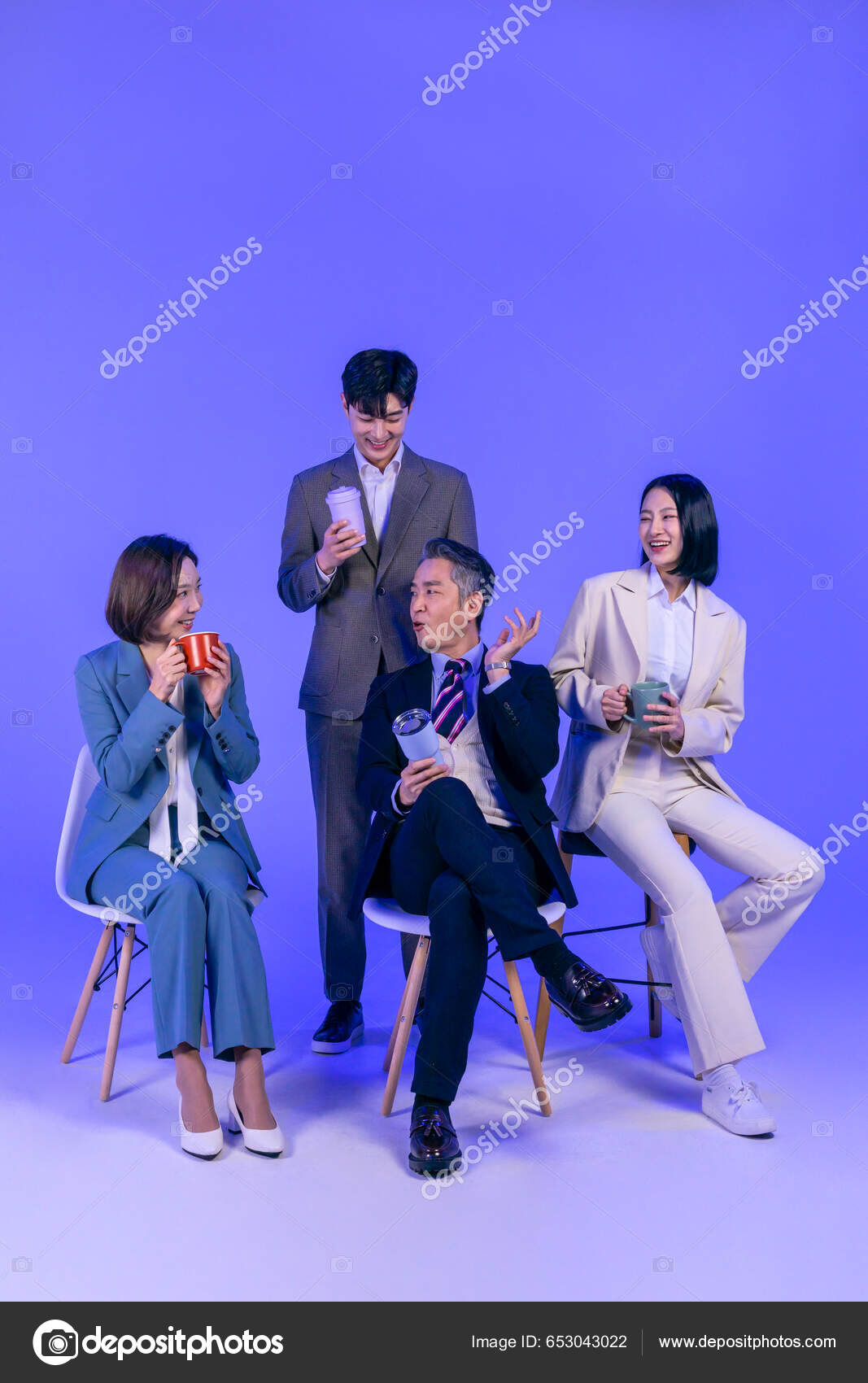 Asian Korean Senior Middle Aged Young Male Female Colleagues Models ...