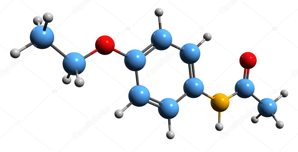 Imagen 3D de la fórmula esquelética de Phenacetin - estructura química ...