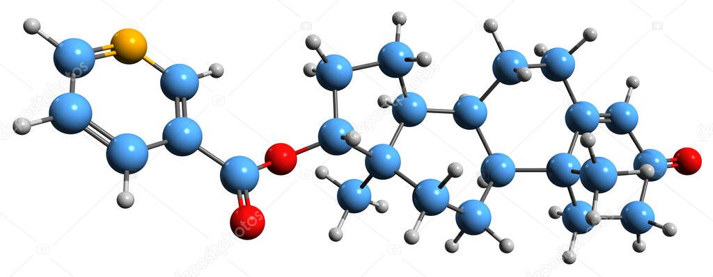 Imagen 3D de la fórmula esquelética de nicotinato de testosterona ...