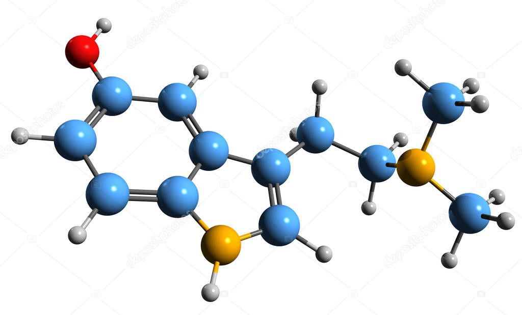 Imagen 3D de la fórmula esquelética de Bufotenina - estructura química ...