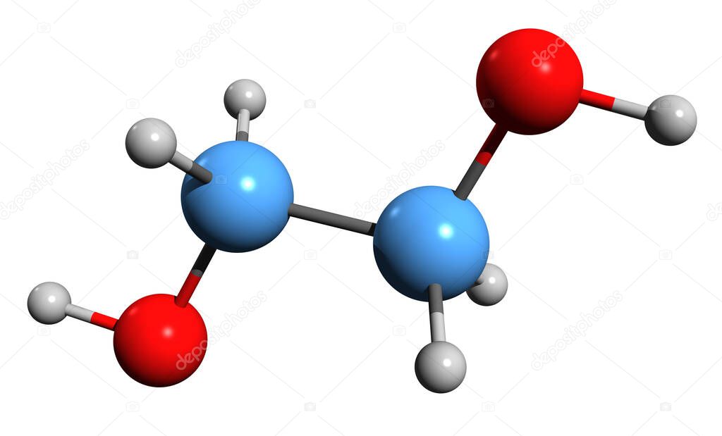 Imagen 3D de la fórmula esquelética de etilenglicol: estructura química ...