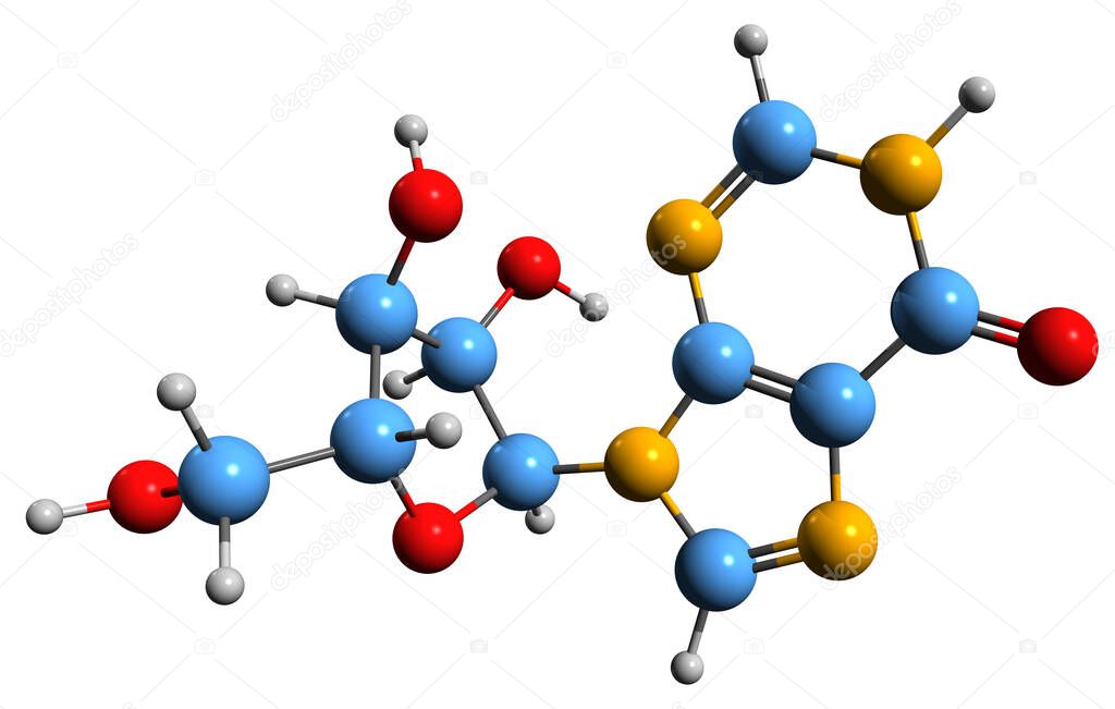 Imagen 3D de la fórmula esquelética de Inosine - estructura química ...