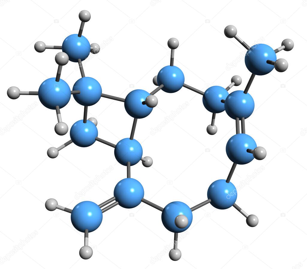 Imagen 3D de la fórmula esquelética de cariofileno - estructura química ...