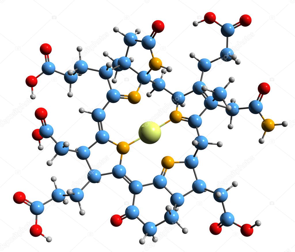 Imagen 3D de la fórmula esquelética del Cofactor F430 - estructura química molecular de la ...