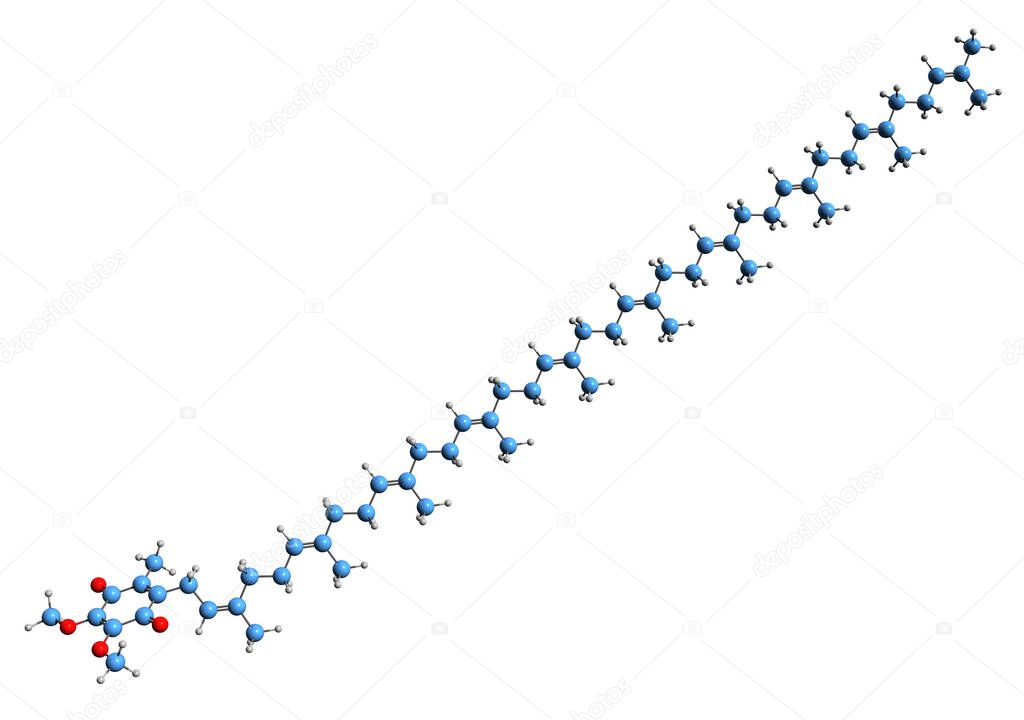Imagen 3D de la fórmula esquelética de la coenzima Q10: estructura química molecular de la ...