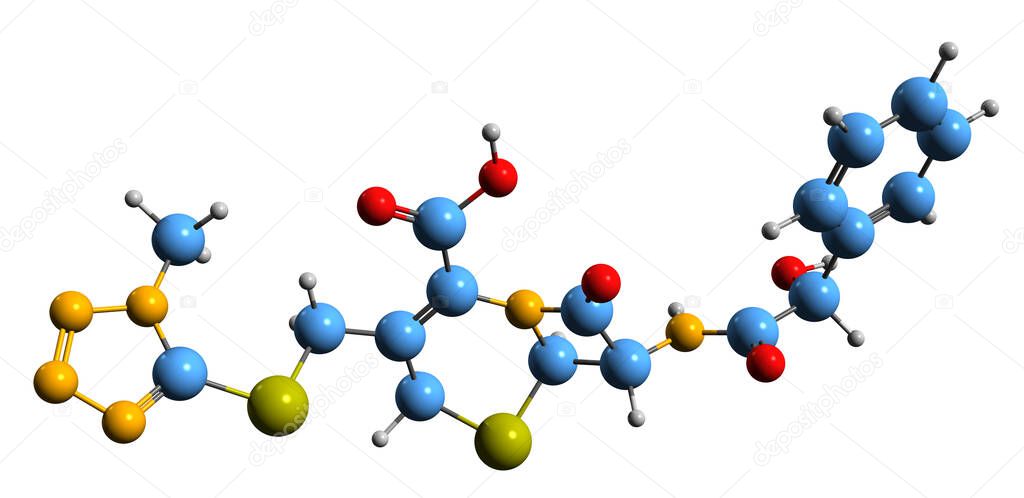 Imagen 3D de la fórmula esquelética de Cefamandol: estructura química ...