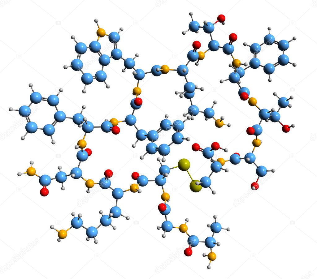 Imagen 3D de la fórmula esquelética de somatostatina: estructura ...