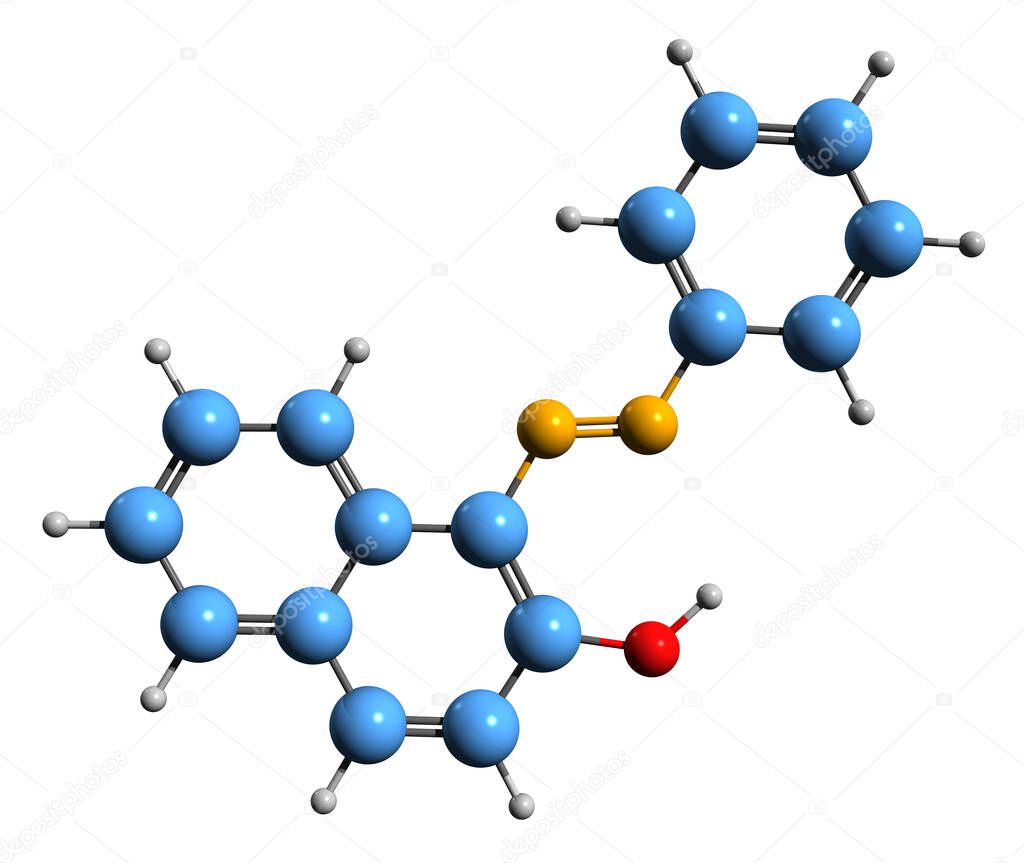 Imagen 3D de la fórmula esquelética de Sudán I: estructura química ...
