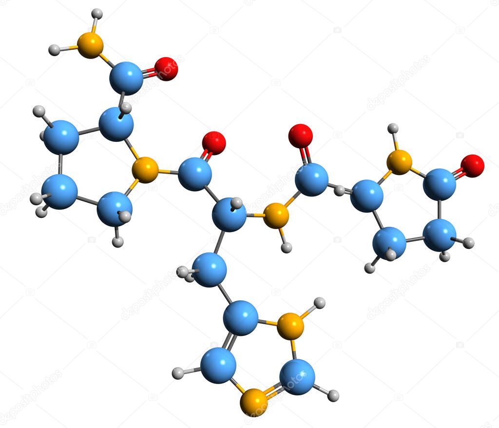 Imagen 3D de la fórmula esquelética de la hormona liberadora de tirotropina: estructura química ...
