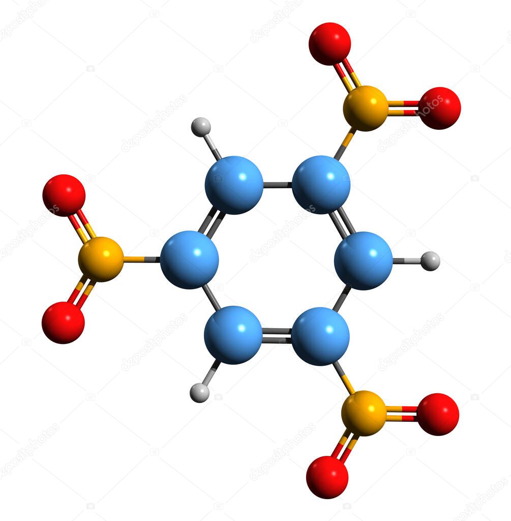 Imagen en 3D de la fórmula esquelética de trinitrobenceno: estructura ...