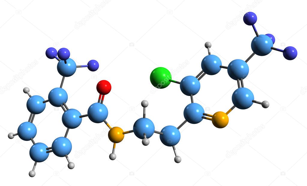 Imagen 3D de la fórmula esquelética de Fluopyram: estructura química ...