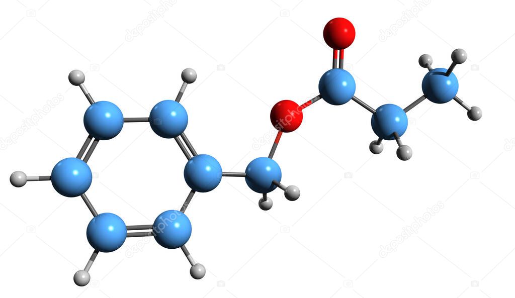 Imagen 3D de la fórmula esquelética del propanoato de bencilo ...