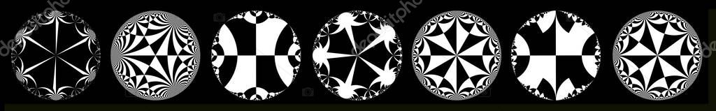 Set of Opart Recursion Black and White Round Hyperbolic Tessellation ...