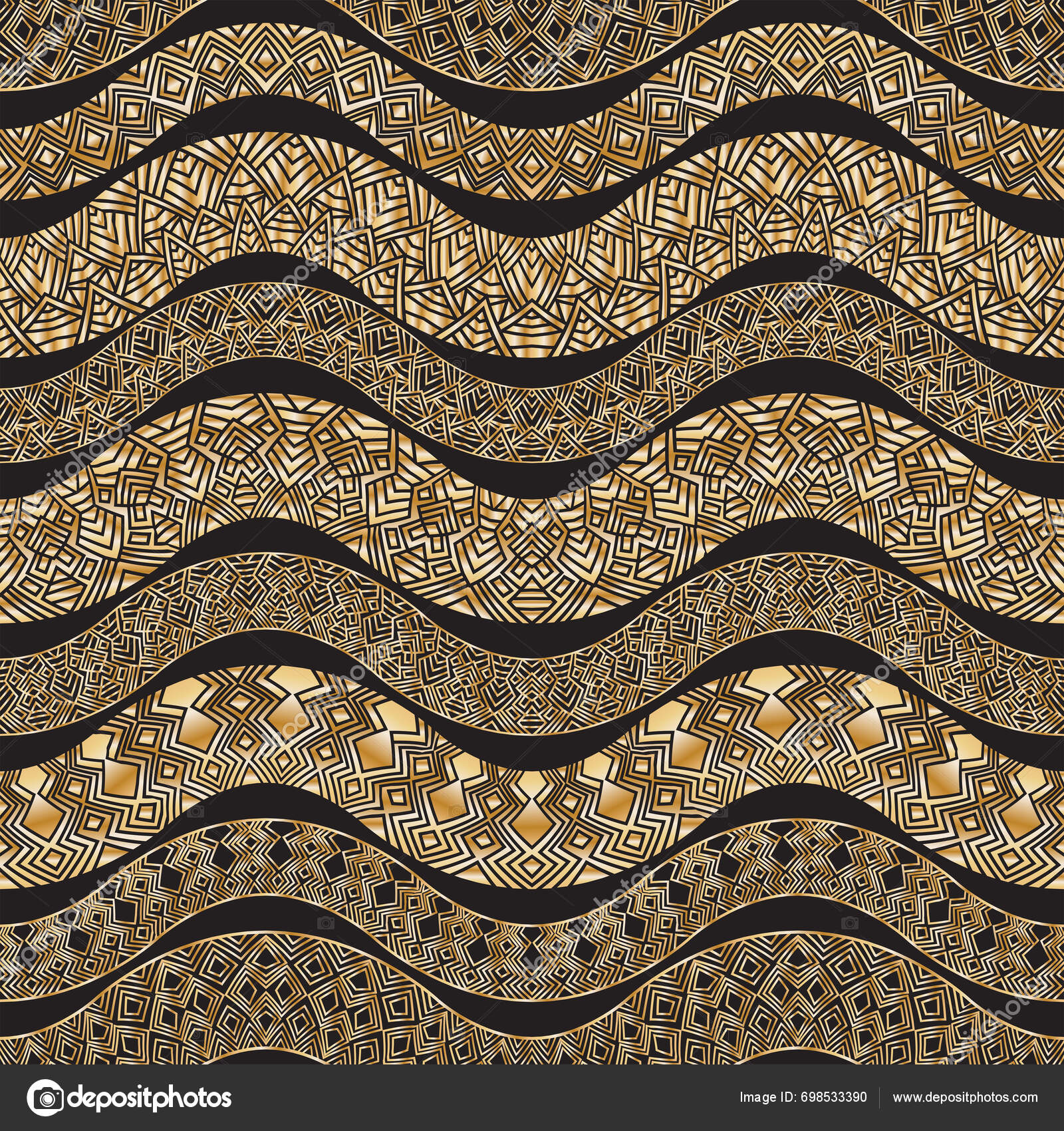 Vector Wavy Seamless Pattern Ornate Gold Snake Silhouettes Golden Lacy ...