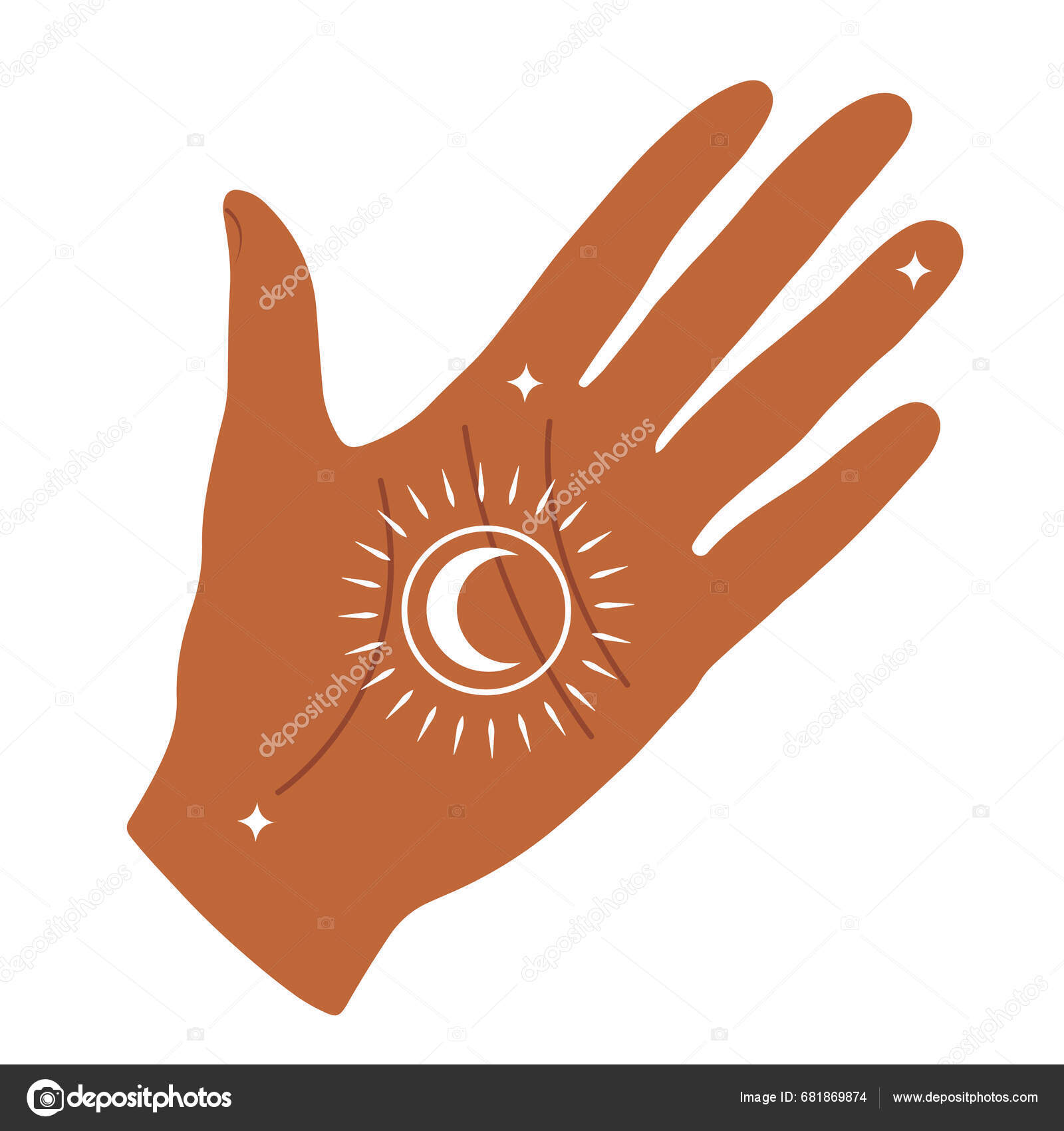 Shaman Hand Sun Moon Stars Symbols Palm Mystic Palmistry Ceremony Stock ...
