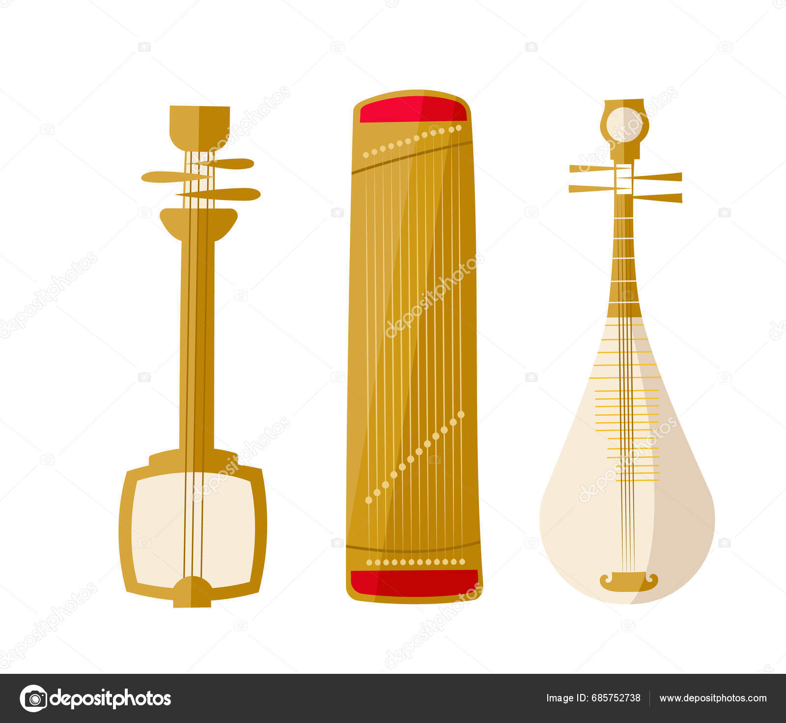 Drei Traditionelle Japanische Musikinstrumente Handgezeichnete ...