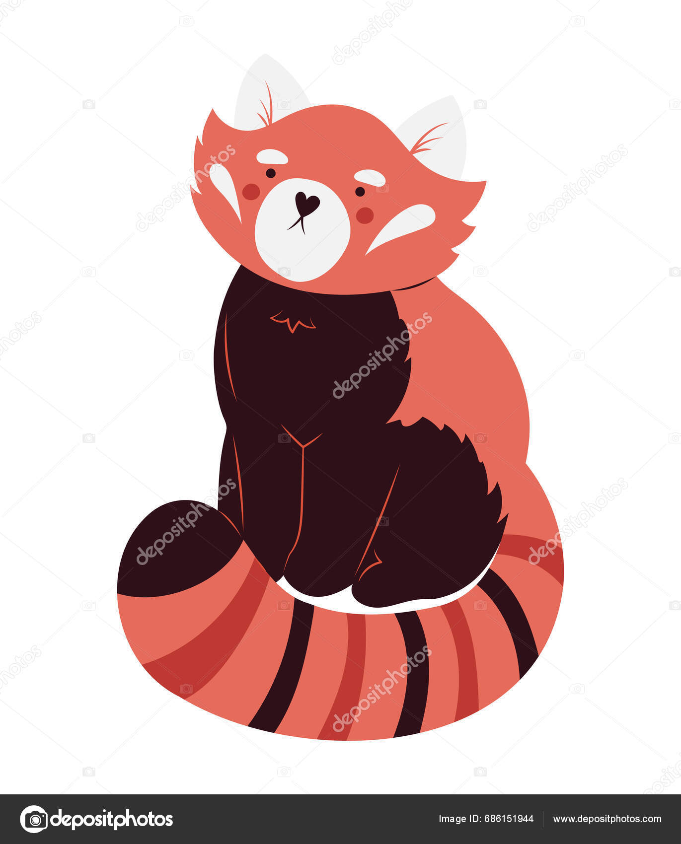 Hand Drawn Cute Red Panda Sitting Isolated Vector Illustration Stock ...