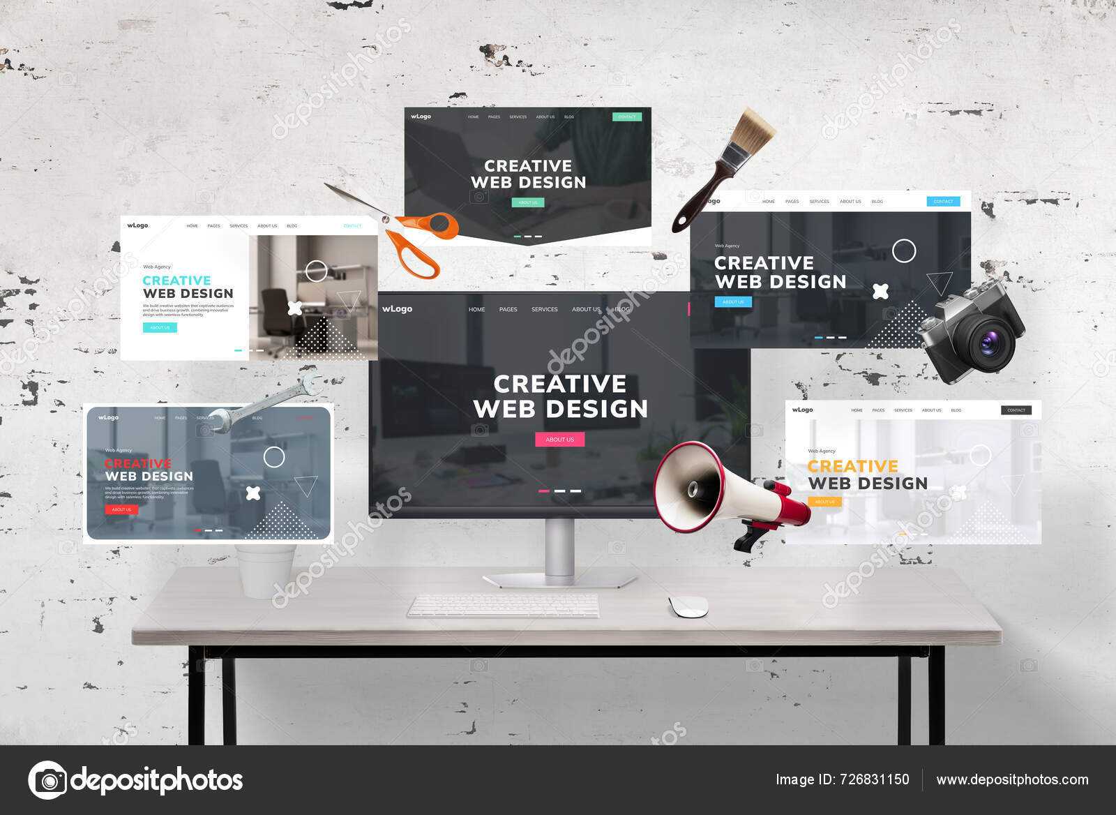 Web Pages Flying Web Designer's Desk Computer Display Featuring Agency — Stock Photo © vlado85 ...