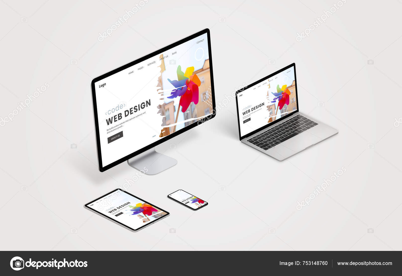 Responsive Displays Showcasing Web Design Optimized Desktop Laptop ...