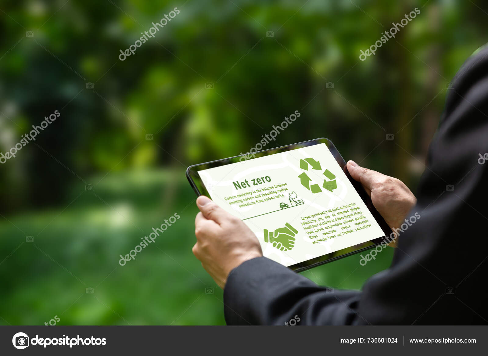 Net Zero Carbon Neutral Concept Businessman Holding Laptop Net Zero ...